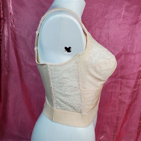 Vtg 70s Carnival Longline Bustier Corset Longerie Beige Lace Bra 40d