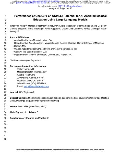 Pdf Performance Of Chatgpt On Usmle Potential For Ai Assisted Medical Education Using Large