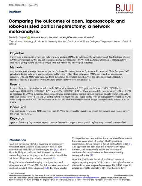 Pdf Comparing The Outcomes Of Open Laparoscopic And Robotic Partial Nephrectomy A Network Meta