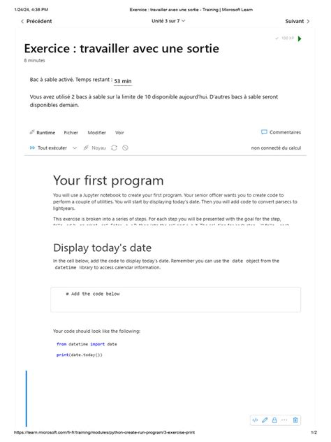 exercice travailler avec une sortie training microsoft learn