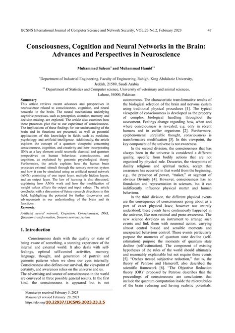Pdf Consciousness Cognition And Neural Networks In The Brain Advances And Perspectives In