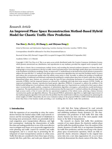 Pdf An Improved Phase Space Reconstruction Method Based Hybrid Model For Chaotic Traffic Flow