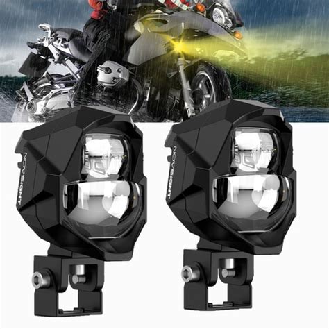 Pair Motorcycle 3 Led Work Light Pods Auxiliary Driving Fog Amber