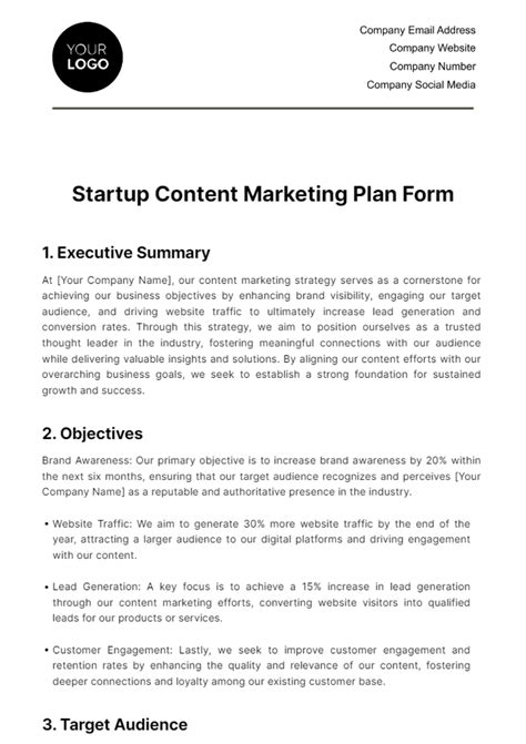Free Startup Content Marketing Plan Form Template To Edit Online