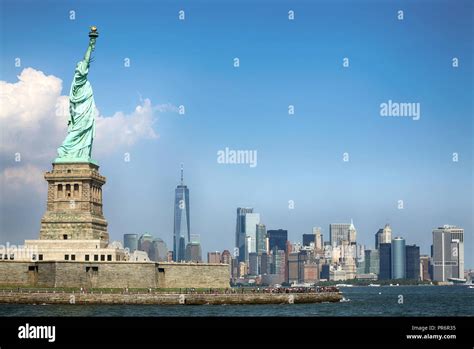 View Of Panorama On Statue Of Liberty And The Skyline Of Manhattan New