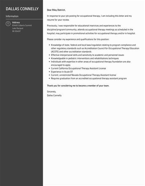 Occupational Therapy Cover Letter Velvet Jobs