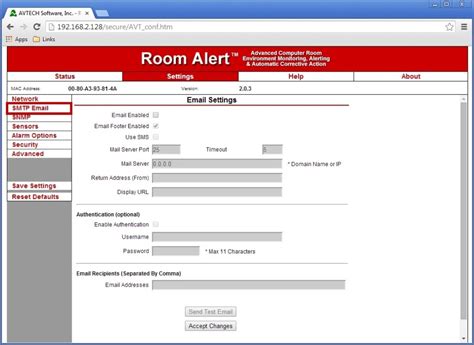 How To Set Up Email In Your Room Alert Monitor Legacy AVTECH