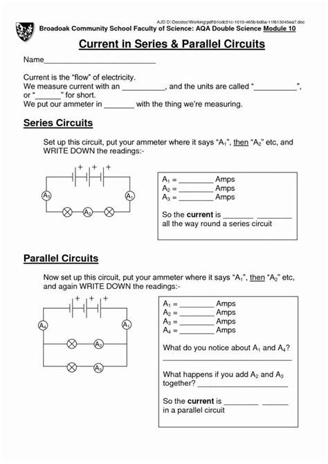 Mastering Series And Parallel Circuits Worksheets And Practice Exercises