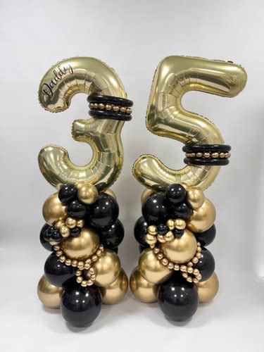 Black And Gold Inflated Number Balloon Stack Confetti Party