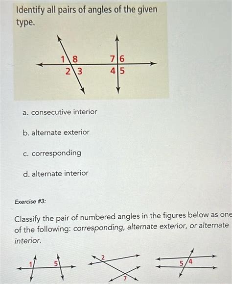 Answered Identify All Pairs Of Angles Of The Given Type 1 8 2 3 A