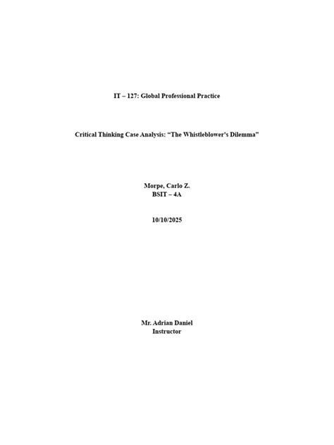 Critical Thinking Case Analysis Assignment 2 Pdf Risk