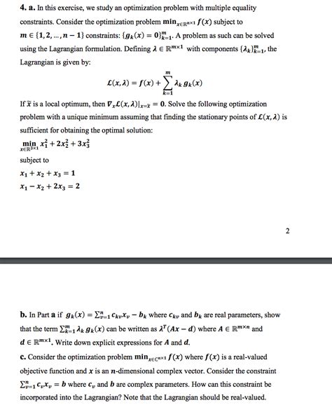 Solved In This Exercise We Study An Optimization Problem Chegg