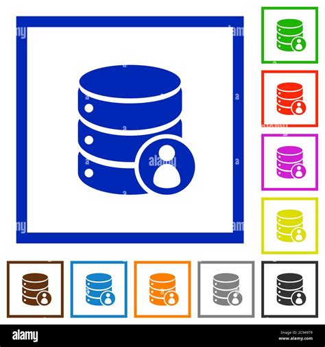 Database Privileges Flat Color Icons In Square Frames On White