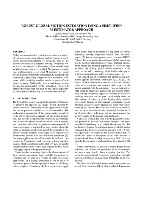 Pdf Robust Global Motion Estimation Using A Simplified M Estimator