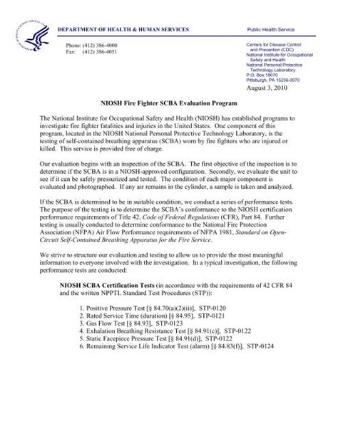 Niosh Fire Fighter Scba Evaluation Protocol International