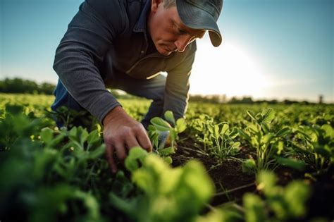 Premium Ai Image Farmer Assesses A Diverse Cover Crop Advocating For