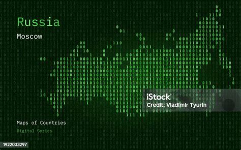 Russia Green Map Shown In Binary Code Pattern Matrix Numbers Zero One