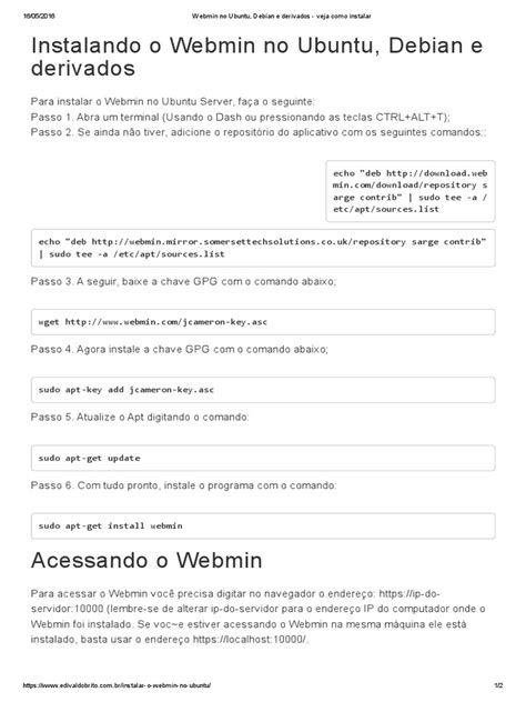 Pdf Webmin No Ubuntu Debian E Derivados Veja Como Instalar Dokumentips