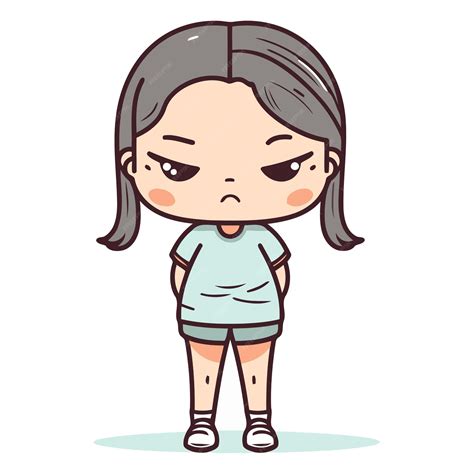 화가 난 어린 소녀 만화 캐릭터 귀여운 어린 소녀 프리미엄 벡터