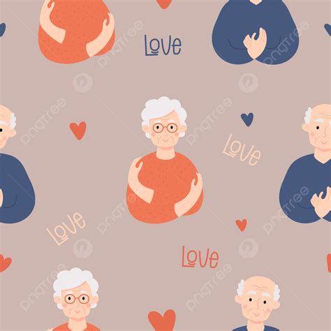 Seamless Pattern With Elderly Couple Happy Old People Background Seamless Pattern Old