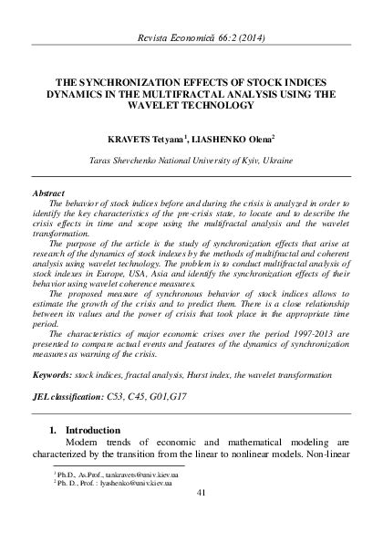 Pdf The Synchronization Effects Of Stock Indices Dynamics In The