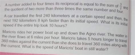 Solved A Number Added To Four Times Its Reciprocal Is Equal To The Sum Of 3 2 And The Quotient