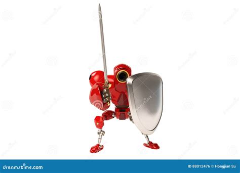 Red Robot Holding Sword And Shield Stock Illustration Illustration Of Electric Power 88012476
