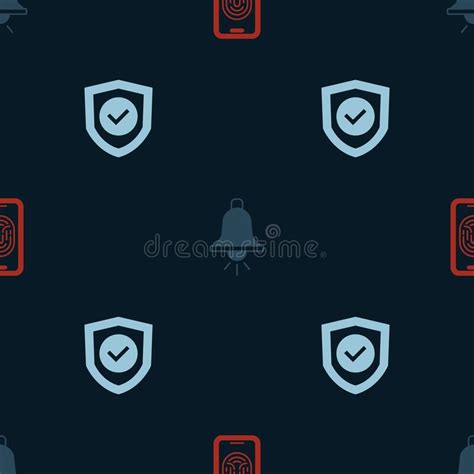 Set Mobile With Fingerprint Scanner Ringing Alarm Bell And Shield
