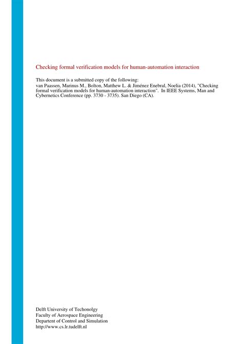 Pdf Checking Formal Verification Models For Human Automation Interaction