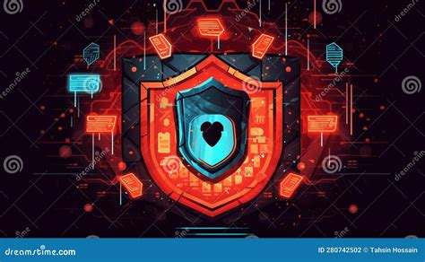 Illustrate The Importance Of Internet Safety And Data Privacy With A Digital Shield Surrounded