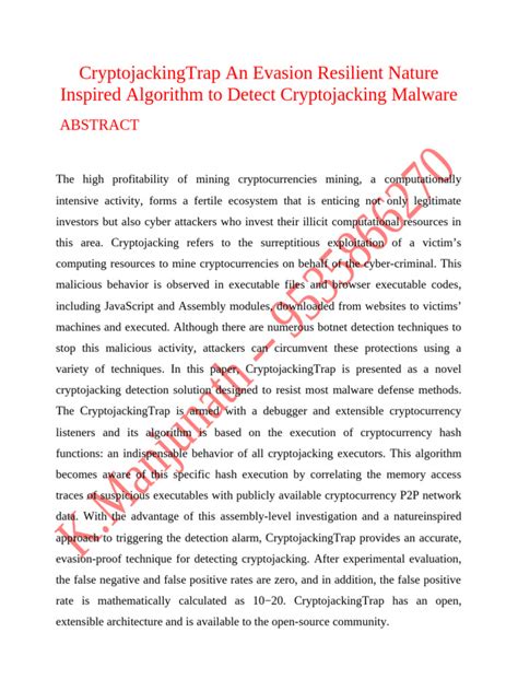 Cryptojackingtrap An Evasion Resilient Nature Inspired Algorithm To Detect Cryptojacking Malware