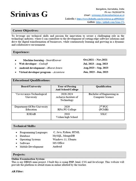 Cv Srinivas Edited Pdf Databases Websites