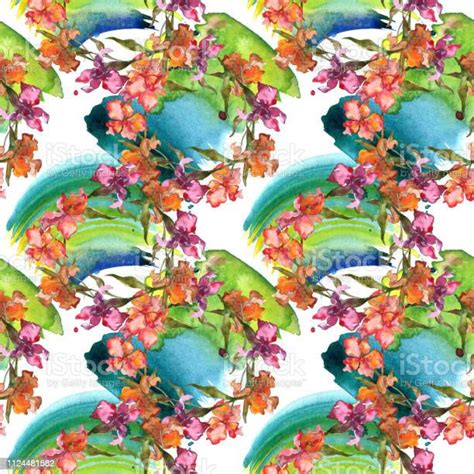 빨간색과 보라색 꽃 식물 꽃입니다 수채화 배경 그림 설정 합니다 원활한 배경 패턴입니다 그리기에 대한 스톡 벡터 아트 및 기타 이미지 Istock