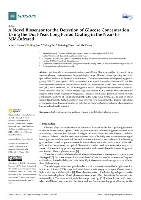 Pdf A Novel Biosensor For The Detection Of Glucose Concentration Using The Dual Peak Long