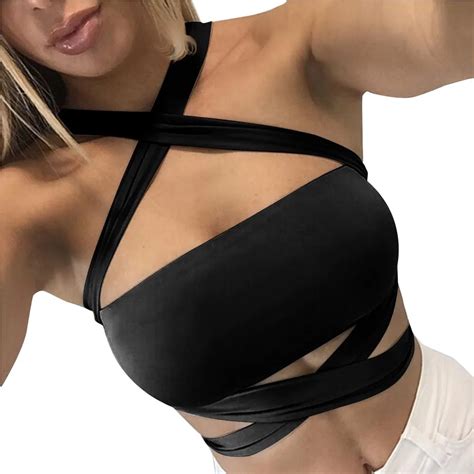 2017 New Summer Tops Sexy Women Halterneck Cut Out Keyhole Cropped