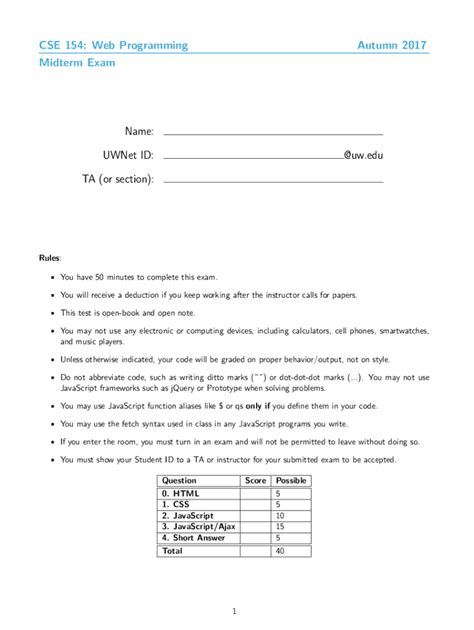 Fillable Online Cse 154 Web Programming University Of Washington Fax Email Print Pdffiller