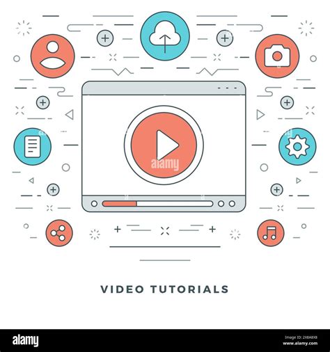 Flat Line Video Tutorials Concept Vector Illustration Modern Thin Linear Stroke Vector Icons