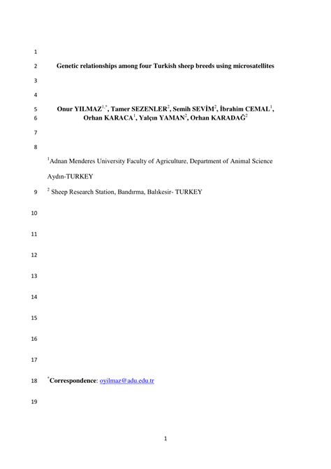 Pdf Genetic Relationships Among Four Turkish Sheep Breeds Using