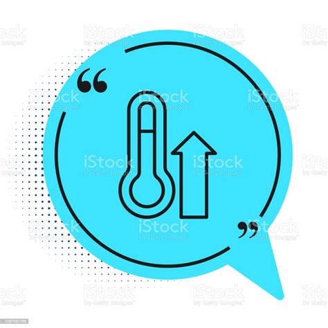 흰색 배경에 격리 된 검은 줄 기상 온도계 측정 아이콘 온도계 장비는 덥거나 추운 날씨를 표시합니다 파란색 음성 버블 기호입니다 벡터 0명에 대한 스톡 벡터 아트 및 기타