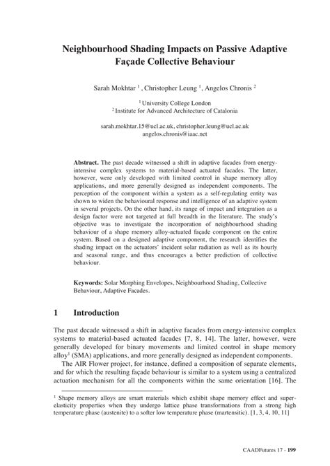 Pdf Neighbourhood Shading Impacts On Passive Adaptive Façade Collective Behaviour
