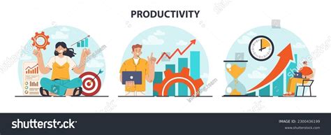 Productivity Concept Set Character Worktime Optimization Stock Vector Royalty Free