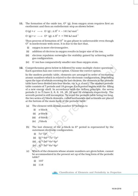 Ncert Exemplar Book For Class 11 Chemistry Chapter 3 Classification Of Elements And Periodicity