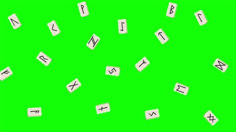 녹색 화면에 마법 룬 기호를 가진 애니메이션 룬 무질서한 민족 패턴 룬 알파 퓨타크 고대 노르웨이 오컬트 기호 돌에 새겨진 블랙 바이킹 문자 4k 비디오 모션
