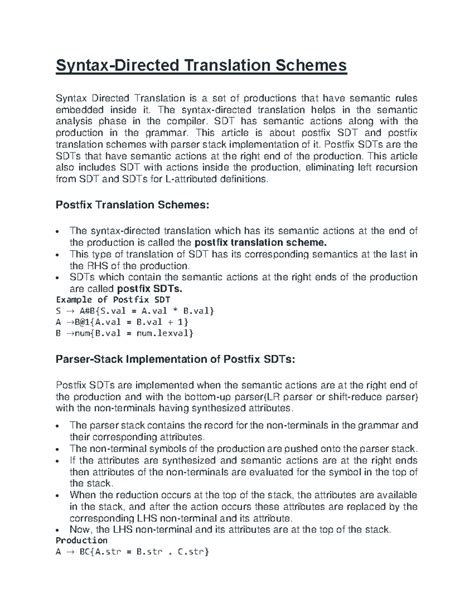 Unit 3 Compiler Design Notes Syntax Directed Translation Schemes Syntax Directed Translation