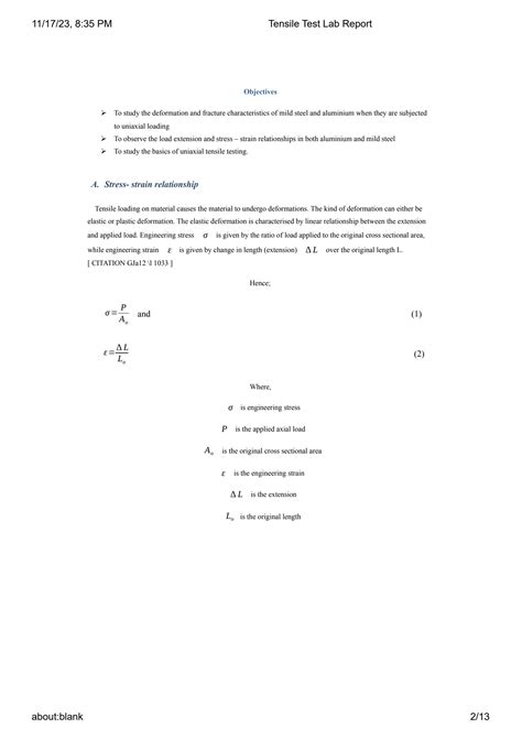 SOLUTION Tensile Test Lab Report Studypool