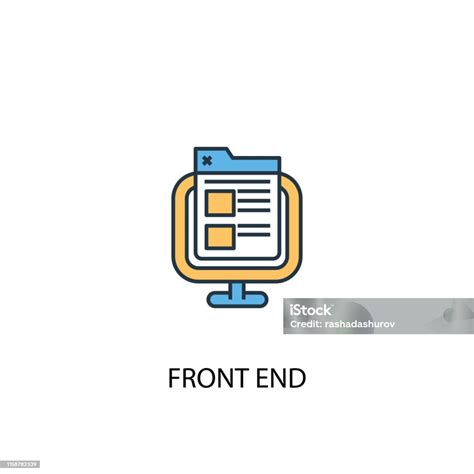 프론트 엔드 개념 2 컬러 라인 아이콘입니다 간단한 노란색과 파란색 요소 그림입니다 프론트 엔드 컨셉 개요 기호 디자인 개념에 대한 스톡 벡터 아트 및 기타 이미지 Istock