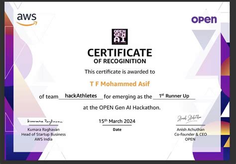 jithin hackathon aws innovation teamwork open techexcellence mohammad asif