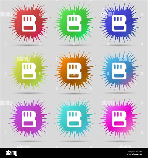 Compact Memory Card Icon Sign A Set Of Nine Original Needle Buttons Vector Illustration Stock