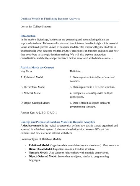 Database Models Lesson 2 Pdf Databases Relational Model