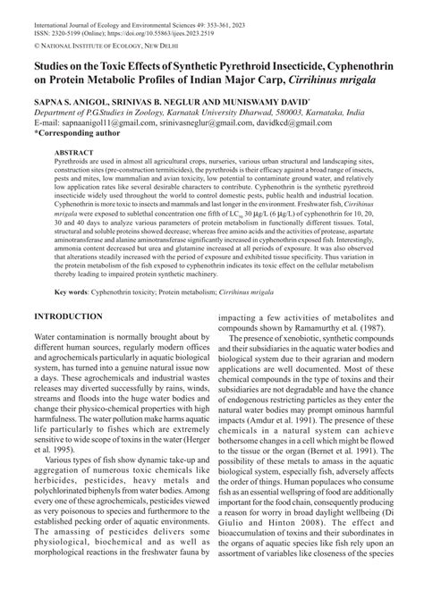 Pdf Toxic Effects Of Synthetic Pyrethroid Insecticide 353
